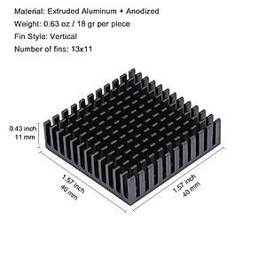 Awxlumv 40mm Heatsink Kit 40x40x11mm + Thermal Conductive Adhesive Tape, Aluminum Heat Sink Radiator Cooler for Cooling Nema 17 3D Printer Stepper Motor Driver TEC1-12706 Peltier Module Wi-Fi Routers