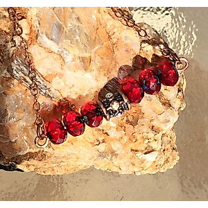 Ruby Red Bar Necklace, Red Crystal Bar Necklace, Minimalist Beaded Bar, Boho Necklace, Layering Necklace, Red Picasso Czech Glass Necklace