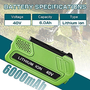 6.0Ah 40 Volt Lithium Battery Replacement for GreenWorks 40V Battery Compatible with GreenWorks Battery Compatible with GreenWorks G-MAX 40V 29472 29462 2901319 24282 24252 21332 25322 20672 (Green)