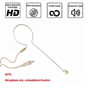 Sujeetec Headset Headworn Microphone - 3.5mm Screw Lock Head Microphone for Sennheiser Wireless System & Bodypack Transmitter – Beige Single Earhook Omnidirectional Headset Head Mic