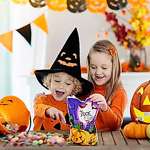 100 Pieces Halloween Plastic Bags Candy Bags Trick or Treat Bags Jack O Lantern Pumpkin Treat Bags Goody Bags Favor Bags in 5 Designs for Halloween Party Favor
