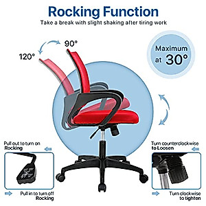 Home Office Chair Mesh Ergonomic Desk Chair Mid Back Computer Chair with Lumbar Support Armrest Adjustable Height Executive Rolling Swivel Task Chair for Women Men, Red
