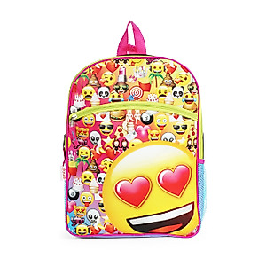 Emoji Yellow 16" inch Backpack Back to School Essentials Set for Girls