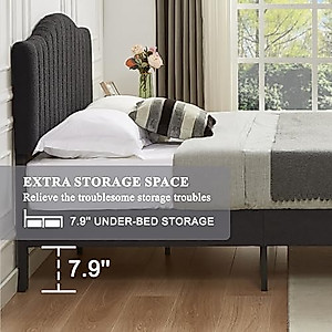 VECELO Queen Size Bed Frame Upholstered Platform Beds with Height Adjustable Teddy Fabric Headboard, Strong Wood Slats, 7.9'' Under Bed Space, Noise-Free, No Box Spring Needed, Black
