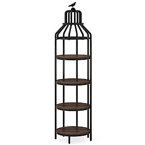 Tribesigns 4-Tier Corner Bookshelf, Industrial 4 Shelf Corner Bookcase Small Book Shelf, Round Floor Standing Display Storage Rack Organizer for Living Room, Home Office, Small Space (Rustic Brown)