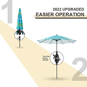 Gardesol 9 FT Patio Umbrella, Market Umbrella with Push Button Tilt/Crank,8 Sturdy Ribs, Fade Resistant, Solution-Dyed Fabric, Outdoor Table Umbrella for Deck, Backyard, Pool, Blue Green
