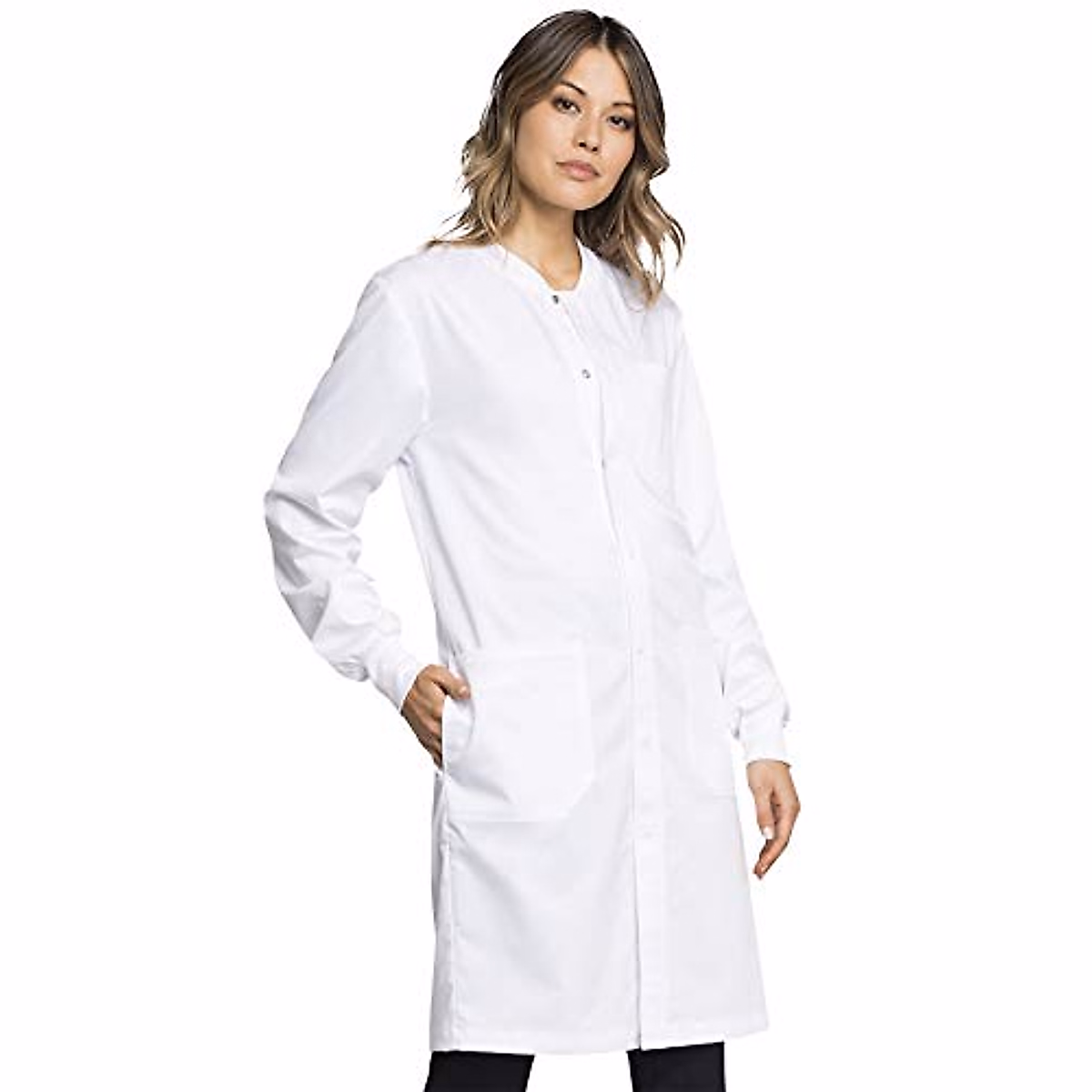 Cherokee Professional Lab Coat for Men and Women with Snap Front Closure WW350AB, M, White