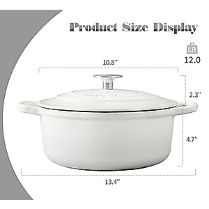 EDGING CASTING Dutch Ovens Enameled Cast Iron Covered 5.5 Quart Dutch Oven with Dual Handle for Bread Baking, White