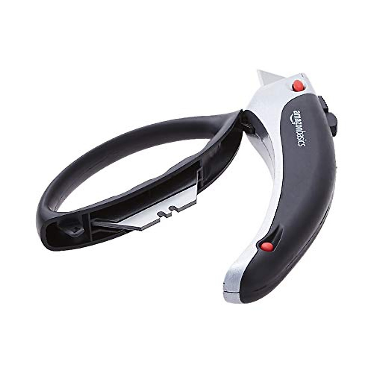 Amazon Basics Heavy Duty Retractable Utility Knife with 3-Position Locking, Ergonomic Comfort Grip Handle, 5 Replacement Blades