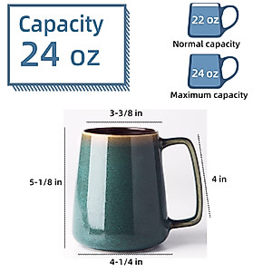 masoline 24 oz Large Ceramic Coffee mugs, Extra Large Tea and Coffee Cups, Large Handle Coffee Mug for Office and Home, Microwave and Diahwasher Safe. (24 oz green)