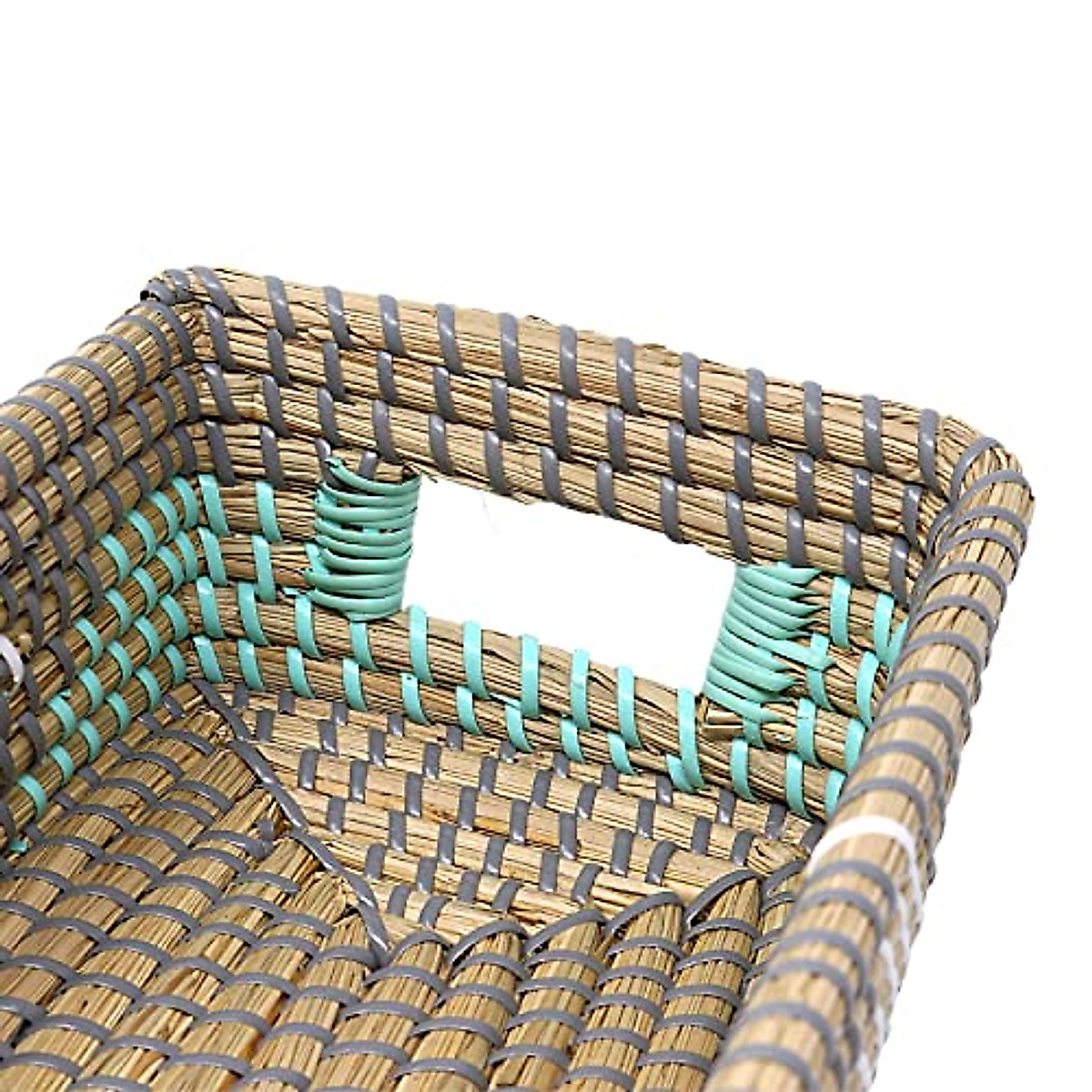 Wicker Storage Baskets, Set of 3, Handmade Natural Boho Home Decor, Seagrass Shelf Basket, Rectangular Woven Basket, Natural Basket for Organizing, Decorative Basket with Handles