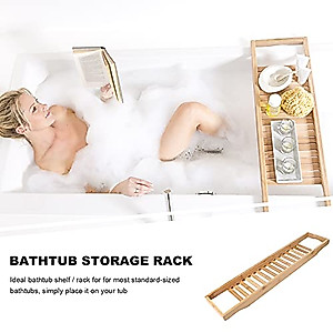 Toyvian Natural Bamboo Wooden Bathtub Caddy Tray with Rails Shower Organizer Rack for Bathroom