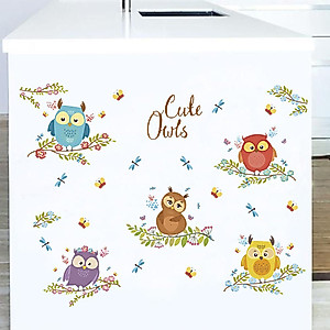 Amaonm Cute Owls Wall Decals 5 Owls on The Tree Branch Wall Stickers Removable DIY Butterfly Wall Decor Peel Stick Art for Home Walls Kids Bedroom Girls Nursery Room Living Room Bathroom Decoration