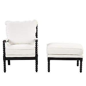 YISH SG000780ABK Modern Lounge Accent Velvet Single Sofa Chair with Ottoman and Armrests Pad, Upholstered Armchair for Living Room Bedroom Office, Black&White