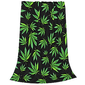 ubnlkto Cannabis Leaves Blanket for Man Fleece Flannel Blanket, Marijuana Weed Throw Blanket Throw Size, Cannabis Vibrant Green Plush Bed Blanket for Woman 60"x80"