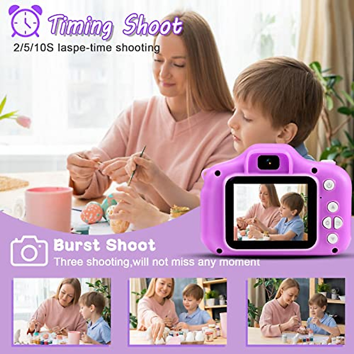 hyleton Kids Selfie Camera Digital,Child Toddler Video Camera Toys for 3 4 5 6 7 8 9 Year Old,Christmas Birthday Gift for Age 3-8 Girls/Boys with 32GB SD Card (Purple)