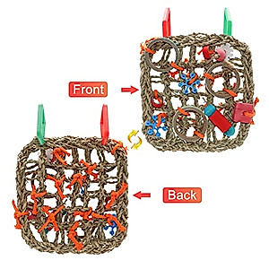 Wontee Bird Climbing Net Parrot Straw Braid Rope Hanging Foraging Wall for Parakeet Cockatiel Budgie Lovebird Cage Swing Toy