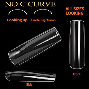 UNA GELLA Full Cover Nail Tips Square Gel Nails Tips 120 PCS No C Curve Nail Tips XXL Extra Long Nail Tips Full Cover Square Straight Tips No C Curved Fake Nails Tapered Square Nails For Acrylic Nails For Salon Home DIY with Box