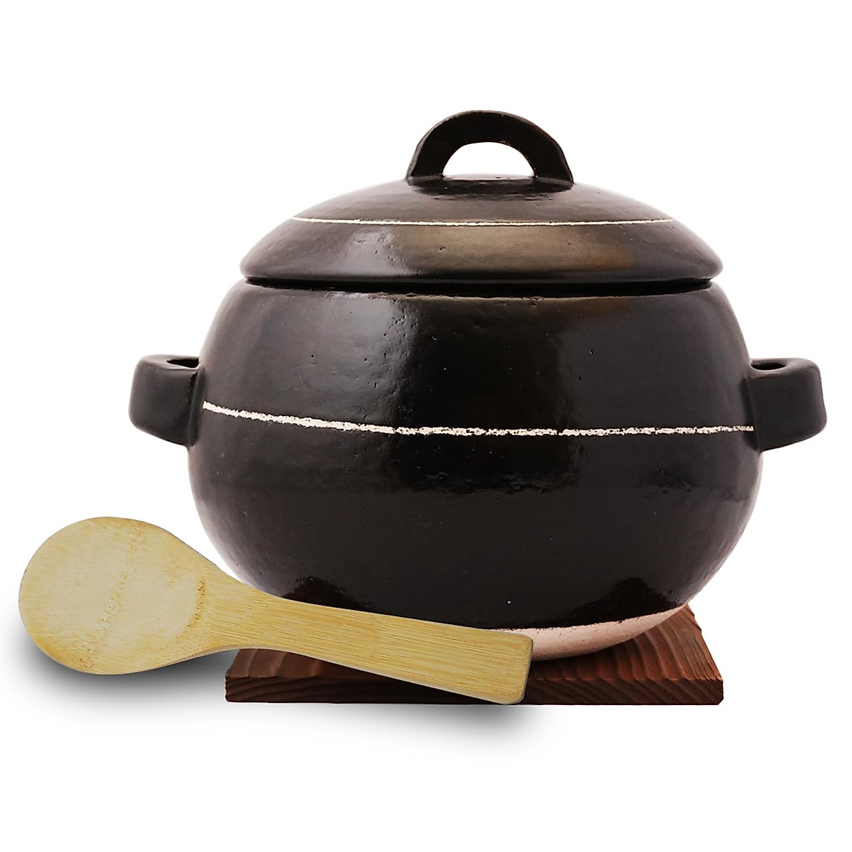 Donabe Rice Cooker-Banko Ware Cray Pot- For 2-3 Cups, Rice cooker and rice scoop pot stand with English Manual Value Set, Microwave and Oven Safe Earthenware Made in Japan.
