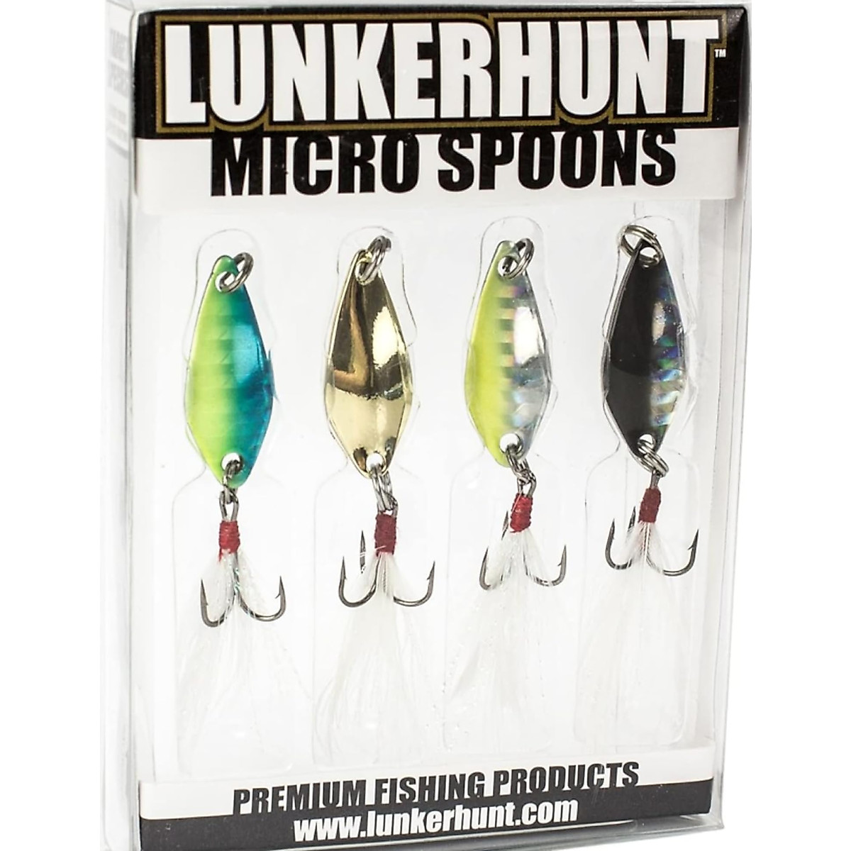Lunkerhunt Micro Spoon Fishing Lures (4-Pack) | Spoon Fishing Bait Saltwater for Bass Fishing and Trout | Fishing Spoons Lures with Trebles Hooks (Feeding)