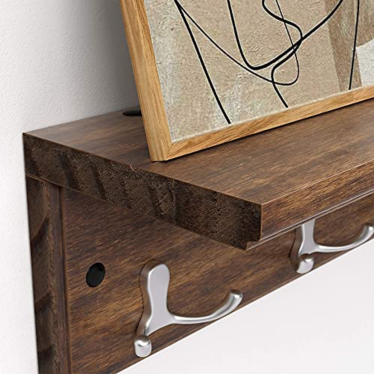 SONGMICS Coat Rack with Shelf, Wall-Mounted Coat Rack, with 4 Metal Dual Hooks for Coats, Bags, for Entryway, Bedroom, Living Room, Rustic Brown ULHR042X01