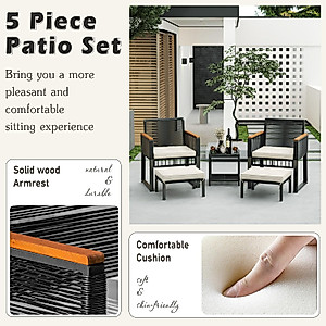 5 piece Outdoor Patio Furniture Set Outdoor Furniture Set with Table&Ottoman Patio Chairs Set of 2 Wicker Patio Set Patio Conversation Sets Outside Bistro Set for Porch Balcony Backyard Pool Deck Pool