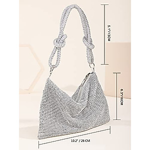 Rhinestone Purse Chic Sparkly Evening Handbags for Women Bling Hobo Bag Shiny Silver Purse for Wedding Party Club