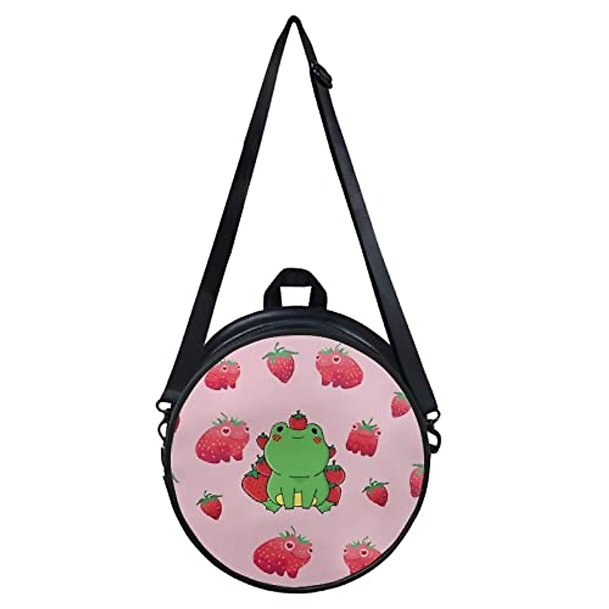 xixirimido Frog Strawberry Backpack for Girls Mini Purse Women's Crossbody Handbag with Zipper Round Lightweight Tote Bag Messenger Daypack
