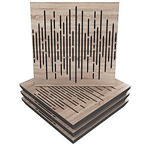 (4 Pack) Sound Absorption-Diffuse Acoustic Panel «Wave» for rec.studio | Wood laminated: (Sonoma)