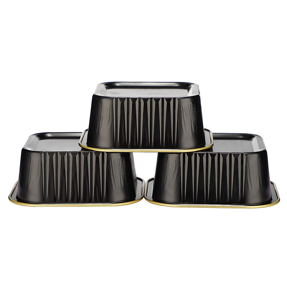 EUSOAR Cupcake Liners with lids, 5oz 50pcs Square Disposable Desserts Flan, Baking Cups with Lids, Aluminum Foil Cupcake Flan, Muffin Liners, Custard Cake Cups, Catering Gathering Favor-Black Gold