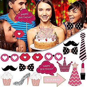 birthday decorations for women rose gold - (Total 170pcs) happy birthday Supplies for women, Balloons,tablecloth,Foil Backdrops,Plates,Cups,Photo Props,Sash,Tableware for 24 Guests