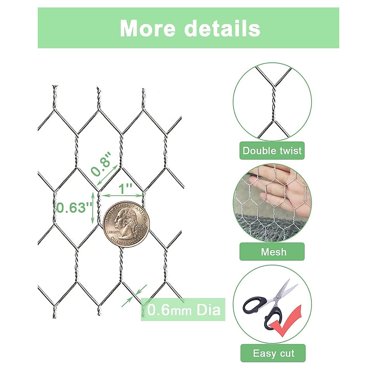 Garden Poultry Chicken Wire Netting - 13.7 '' × 157 '' Garden Fence Animal Barrier, Chicken Wire for Crafts, 1 inch Mesh Poultry Netting Fence, Pet/Rabbit/Chicken Wire Fencing