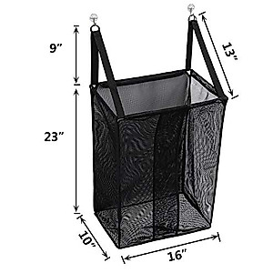 ALYER Wall Hanging Mesh Laundry Hamper,Over The Door Large Storage Bag with Big Metal Rim Opening,Hardware Included (Black)