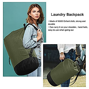 Army Green Backpack Laundry Bag Heavy Duty Extra Large Laundry Bag Resistant Dirty Travel Organizer Bag with Handles and Straps for College, Travel, Laundromat, Apartment 14.5 x 29.3 in 21013558