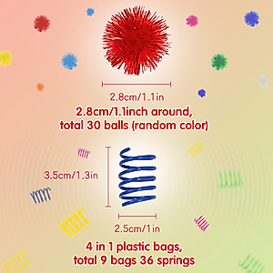SEVENKA Cat Toys 30 Pcs Color Flash Balls and 36 Spring Toys, 1.1in Small Soft Cat Toy Ball Tinsel Pom Poms, Kitten Toys, Plastic Spiral Springs for Cat Swatting, Biting, Hunting, Active Healthy Play