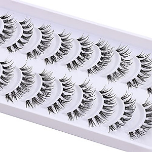 outopen 10 Pairs Clear Band Manga Lashes Natural Look 12MM Anime Lashes Spiky Japanese Korean Asian False Eyelashes Look Like Individual Clusters(Y18|12MM)