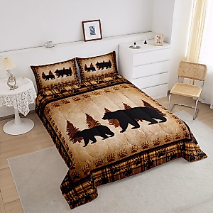 Feelyou Kids Bear Comforter Set Rustic Cabin Country Bedding Set Twin Size for Boys Girls Teens Rust Bear Comforter Wild Animal Brown Duvet Set with 1 Pillow Case