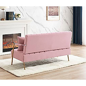 Yoluckea Loveseat Sofa Small Couch, Upholstered Love Seats Furniture with Two Throw Pillows and Golden Metal Legs Suitable for Small Spaces (Pink)