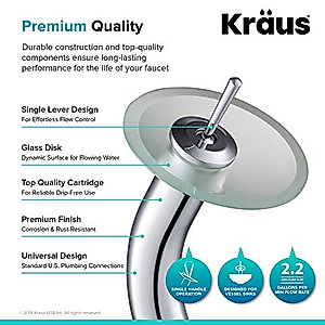 Kraus KGW-1700CH-FR Single Lever Vessel Glass Waterfall Bathroom Faucet Chrome with Frosted Glass Disk,Bronze