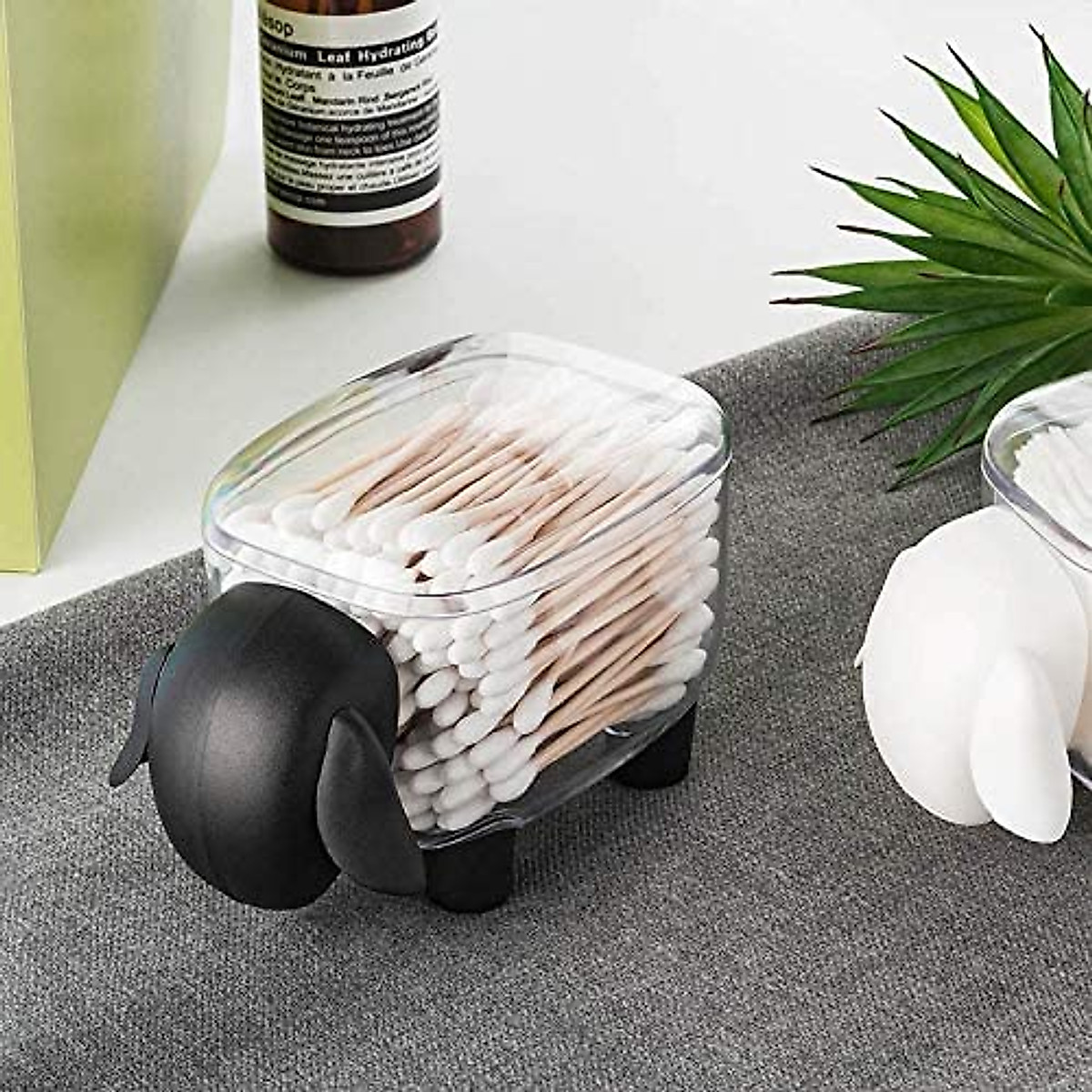 KNMNIU Qtip Holder Dispenser, Cotton Swab Organizer Container with Cover, Cute Cotton Ball Holder Bathroom Waterproof Floss Jars with Lids, Vanity Storage Organizer,Black