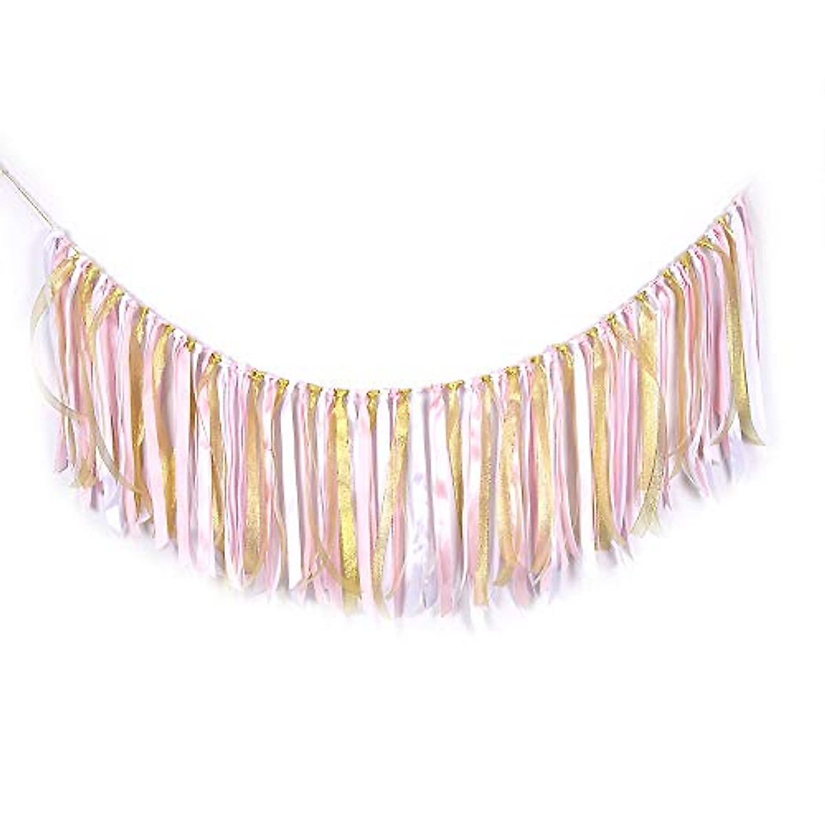 Fabric Lace Tassel Garland ribbon garlands Garland already assembled ribbon Wall Hanging Decor Nursery Photo Props For Wedding Event Birthday Anniversary Baby shower Party Supplies Pink & White & Gold