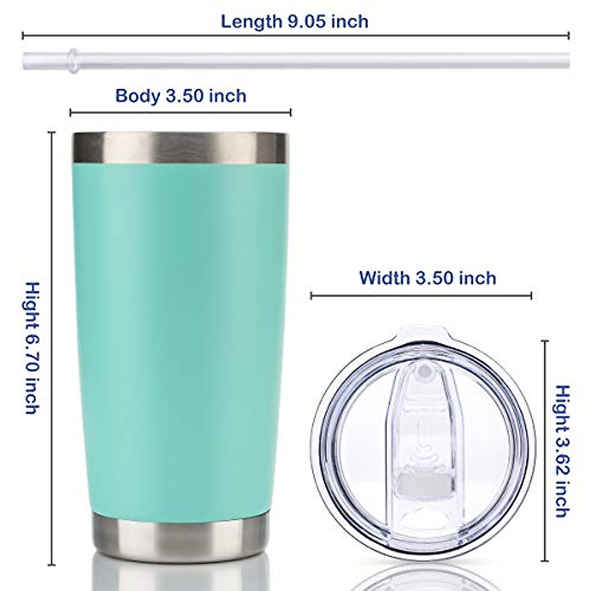 CIVAGO 20oz Tumbler with Lid and Straw, Stainless Steel Vacuum Insulated Coffee Tumbler Cup, Double Wall Powder Coated Travel Mug (Mint, 1 Pack)
