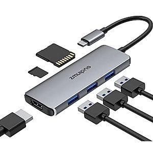 USB C Hub Adapter for MacBook Air, USB C HDMI Dongle for MacBook Pro, 6 in 1 USBC HDMI Multiport Adapter Mac Converter with 4K HDMI, 3 USB 3.0,SD/TF for Dell XPS, HP, Surface and Other Type C Devices