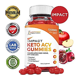 Justified Laboratories (2 Pack) Impact Keto ACV Gummies 1000MG with Pomegranate Juice Beet Root B12 120 Gummys