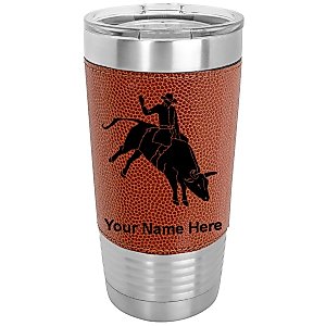 LaserGram 20oz Vacuum Insulated Tumbler Mug, Bull Rider Cowboy, Personalized Engraving Included (Faux Leather, Basketball Style)