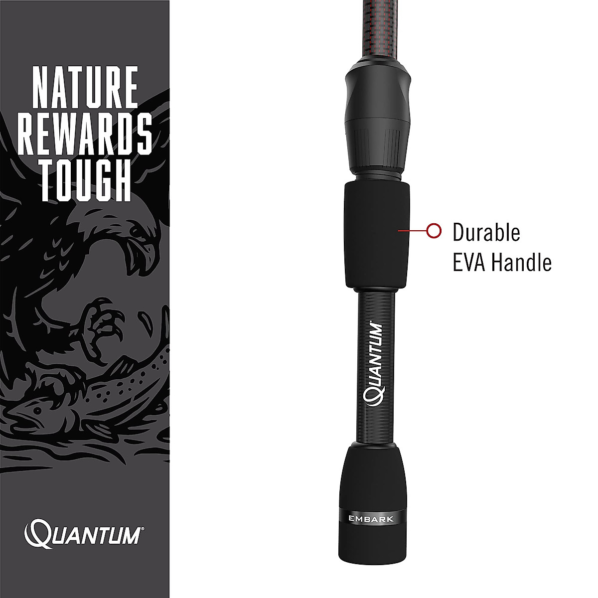 Quantum Embark Telescopic Spinning Fishing Rod, 18-Inches to 6-Foot 6-Inch Telescopic Fishing Pole, IM6 Graphite Fishing Pole, Moderate Action, Medium Power, Split-Grip EVA Handle, Black