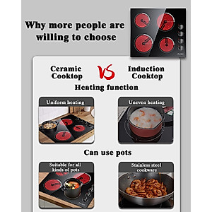 Cooksir Electric Cooktop 24 Inch, 4 Burner Electric Stove Top 6000W, Built-in Radiant Electric Stovetop with 9 Heating Level, Auto Shut Down Protection, Knob Control, 220-240V Hard Wired (No Plug)