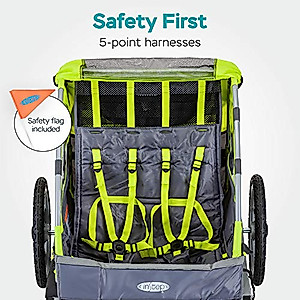 Instep Quick-N-EZ Double Tow Behind Bike Trailer, Converts to Stroller/Jogger, Green