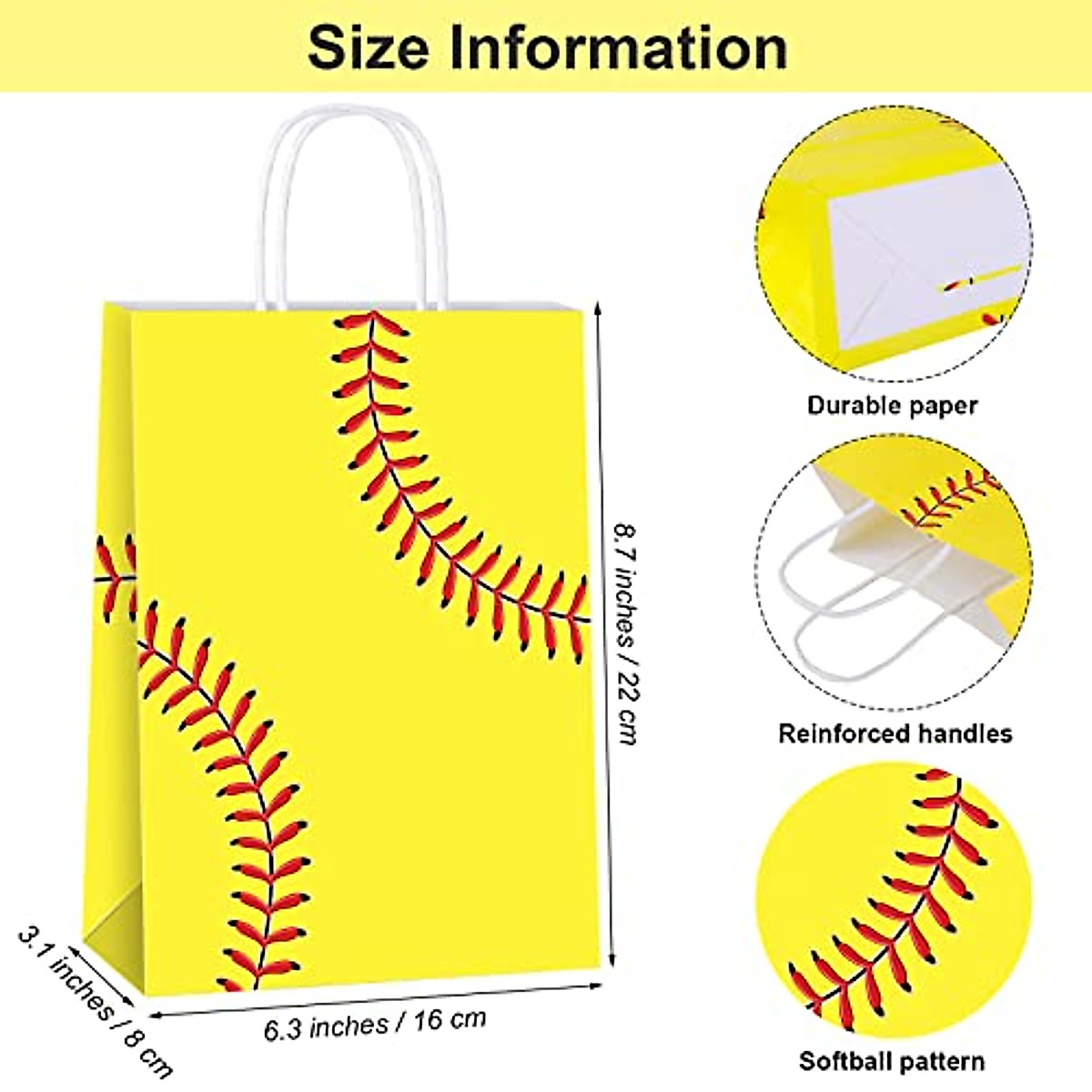 durony 16 Pieces Softball Gift Bag Softball Print Paper Bags Goodie Favor Bags for Softball Party Decorations Supplies