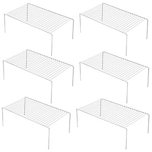 KIKIBRO Heavy Duty Cabinet Storage Shelf Rack, Large Rustproof Stainless Steel Food Kitchen Organizer for Spice, Cabinets, Pantry Shelves, Countertops Dishes, Plates, Bowls, Mugs, Glasses - Set of 6